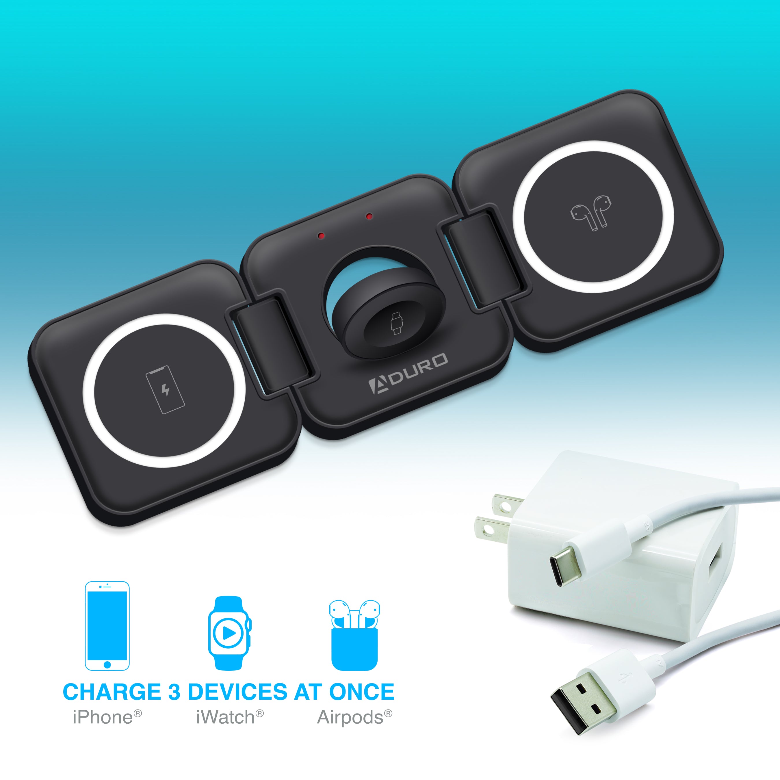 PowerUp Trinity 3 in 1 Wireless Charging Station for iPhone AirPods ...