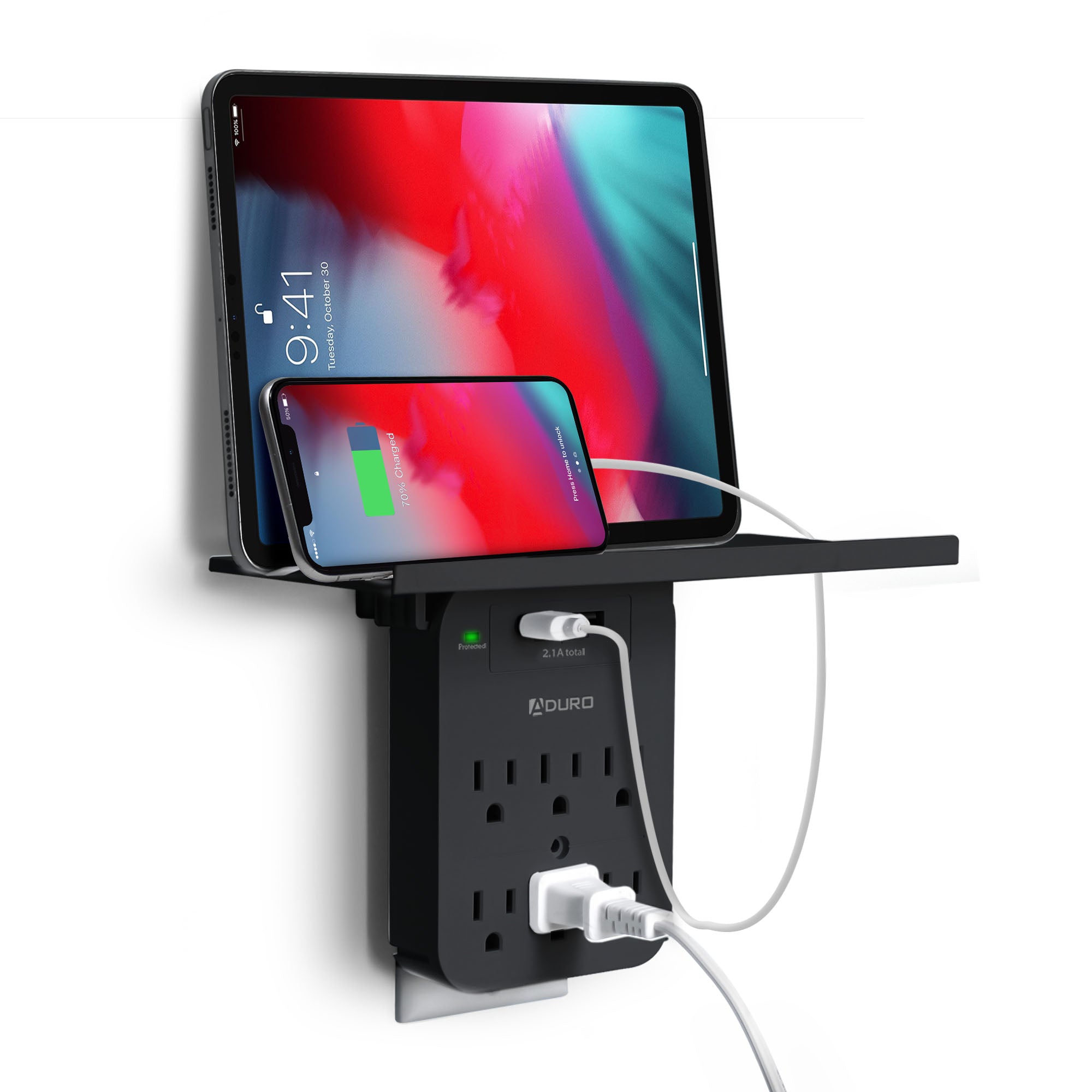 Aduro Surge Shelf Series Multi-Charging Station Surge Protector with 6 ...