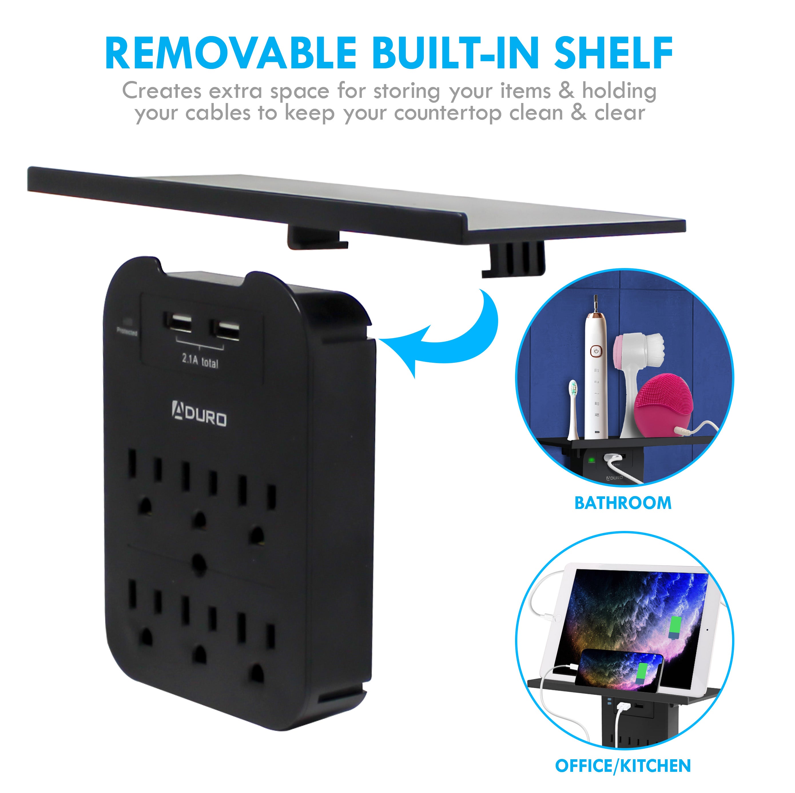 Aduro Surge Shelf Series Multi-Charging Station Surge Protector with 6 ...