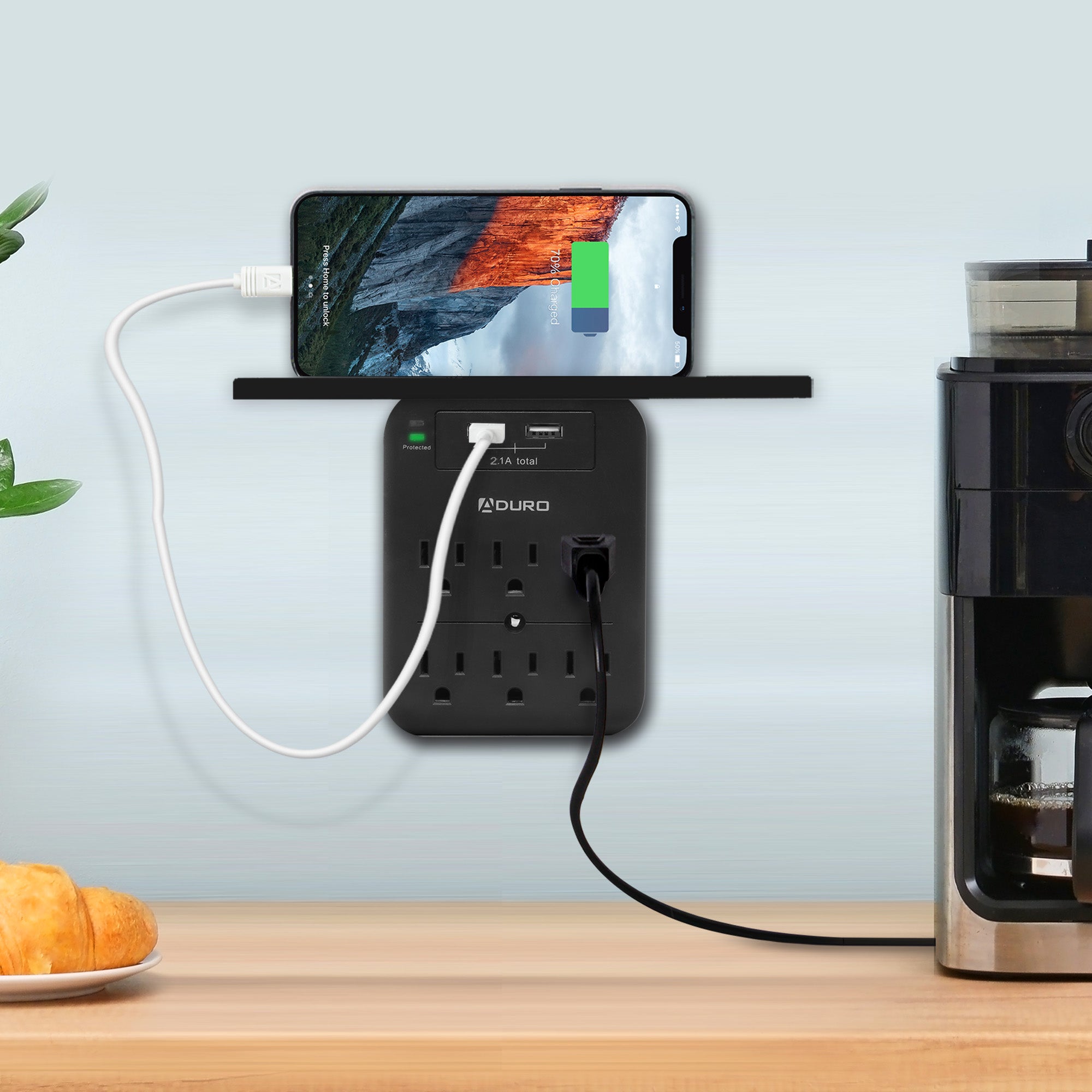 Aduro Surge Shelf Series Multi-Charging Station Surge Protector with 6 ...