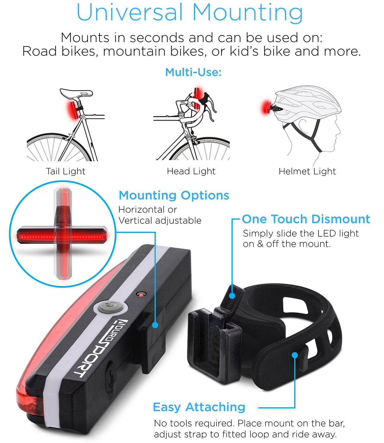 aduro sport bicycle led tail light usb Rechargeable Safety Taillight ...