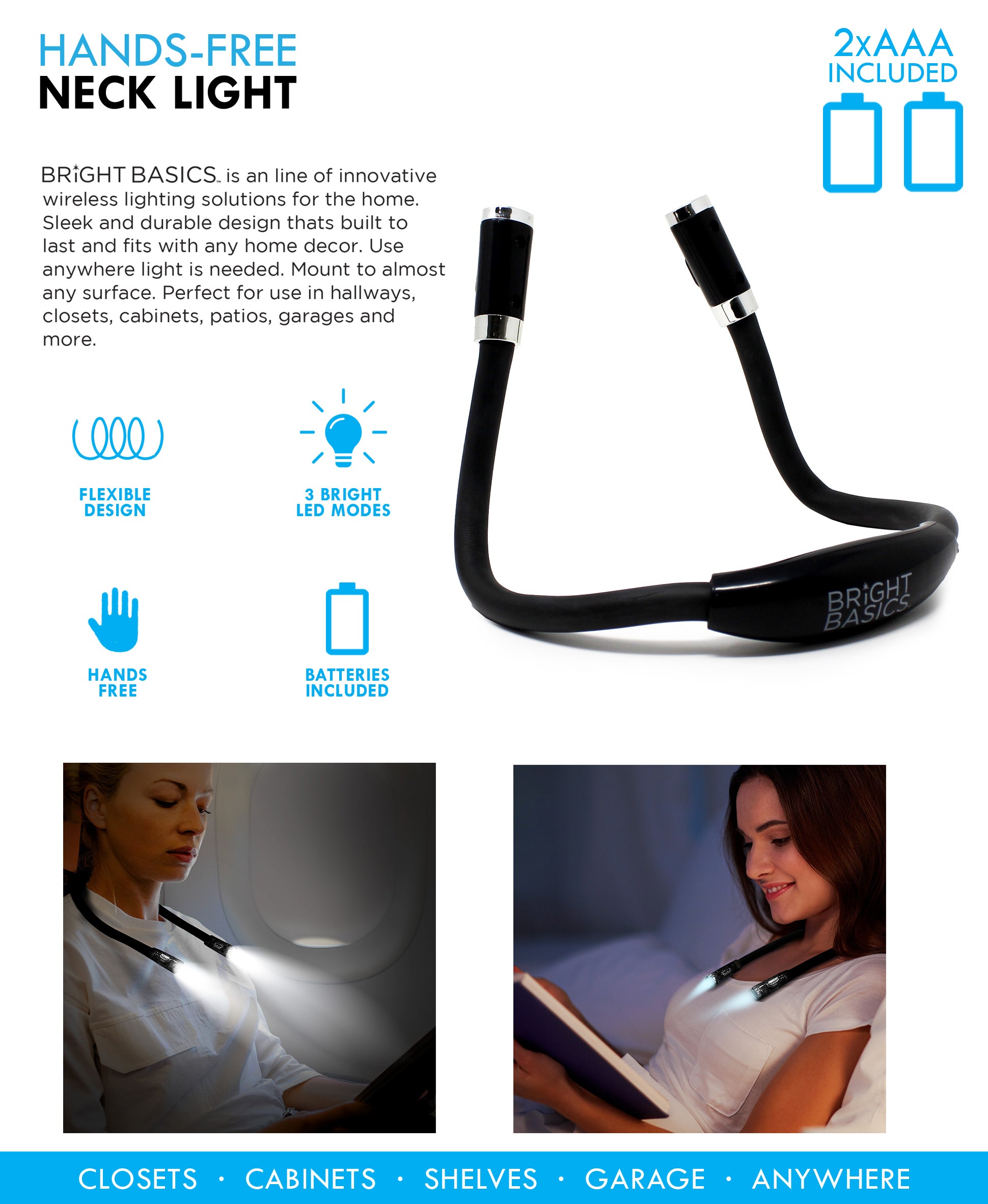 Bright Basics Hands-Free LED Flexible Neck Reading Light – Aduro Products