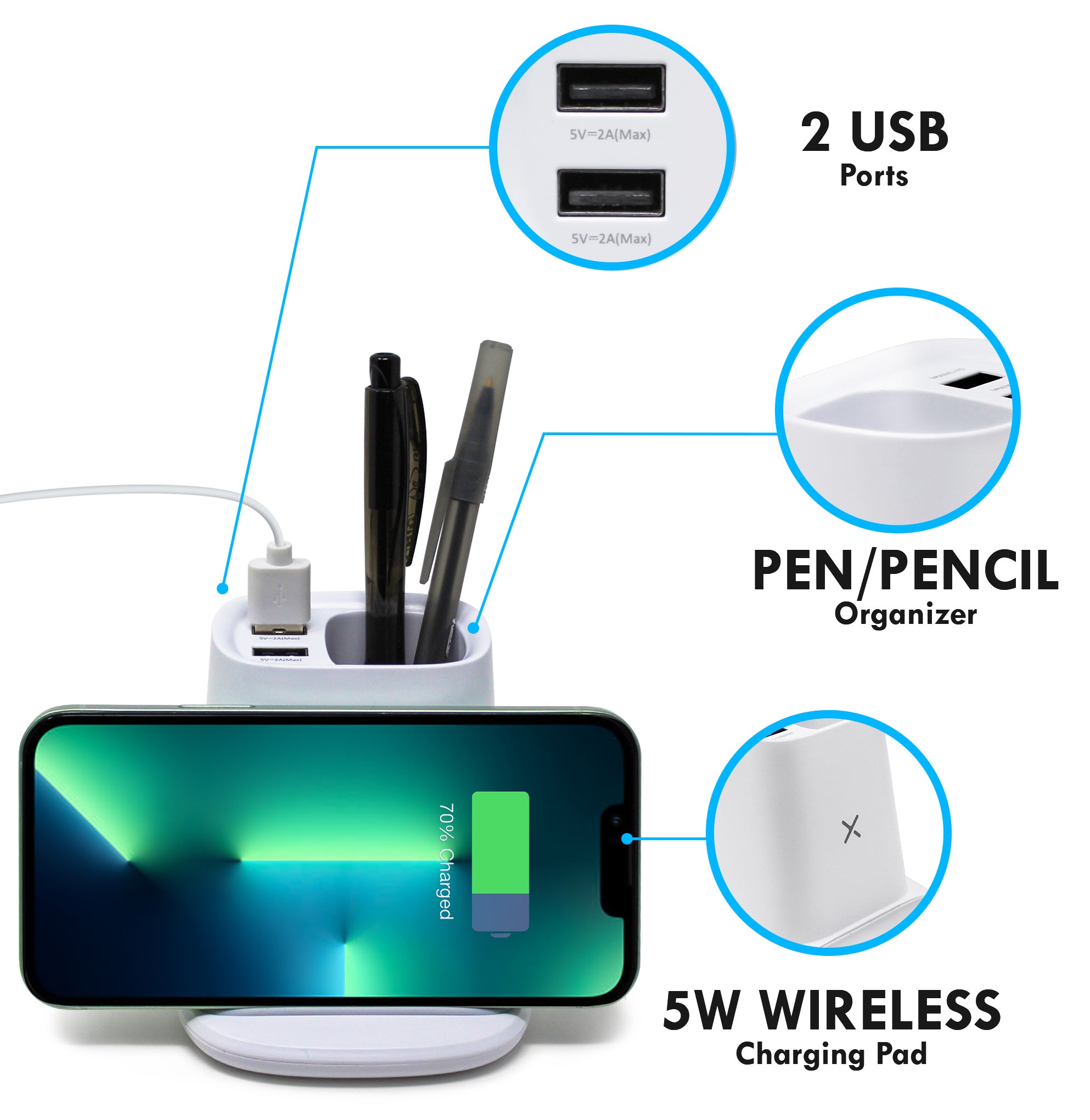 PowerUp Desktop Organizer Charging Station w/ Wireless Charging – Aduro ...